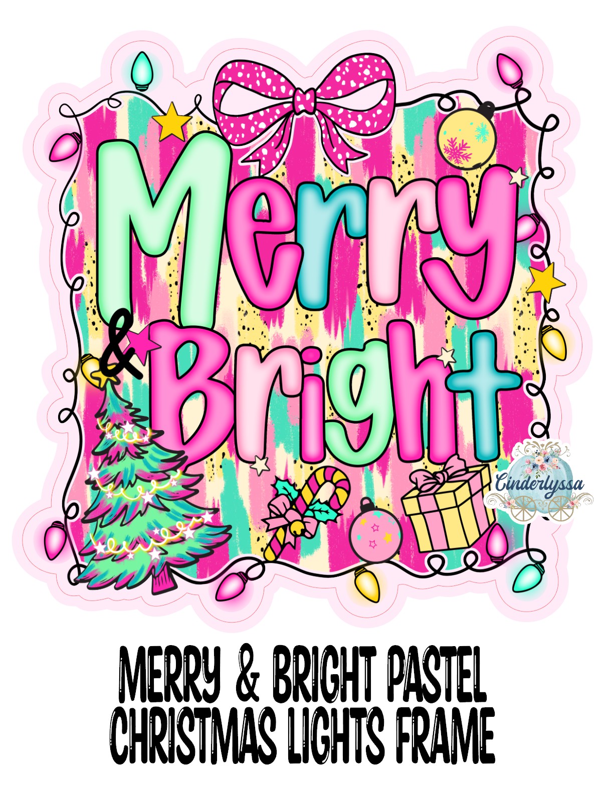 Merry & Bright Pastel Christmas Lights Frame for Cardstock Silicone Mo ...