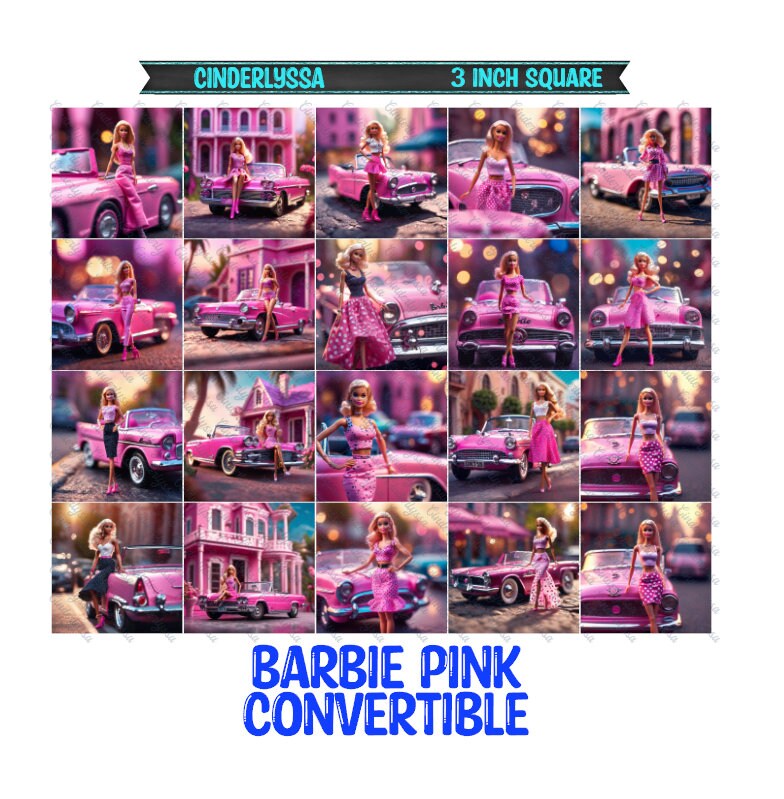 3 inch Square: Barbie Pink Convertible Theme Cardstock/Picture With Be – Cinderlyssa