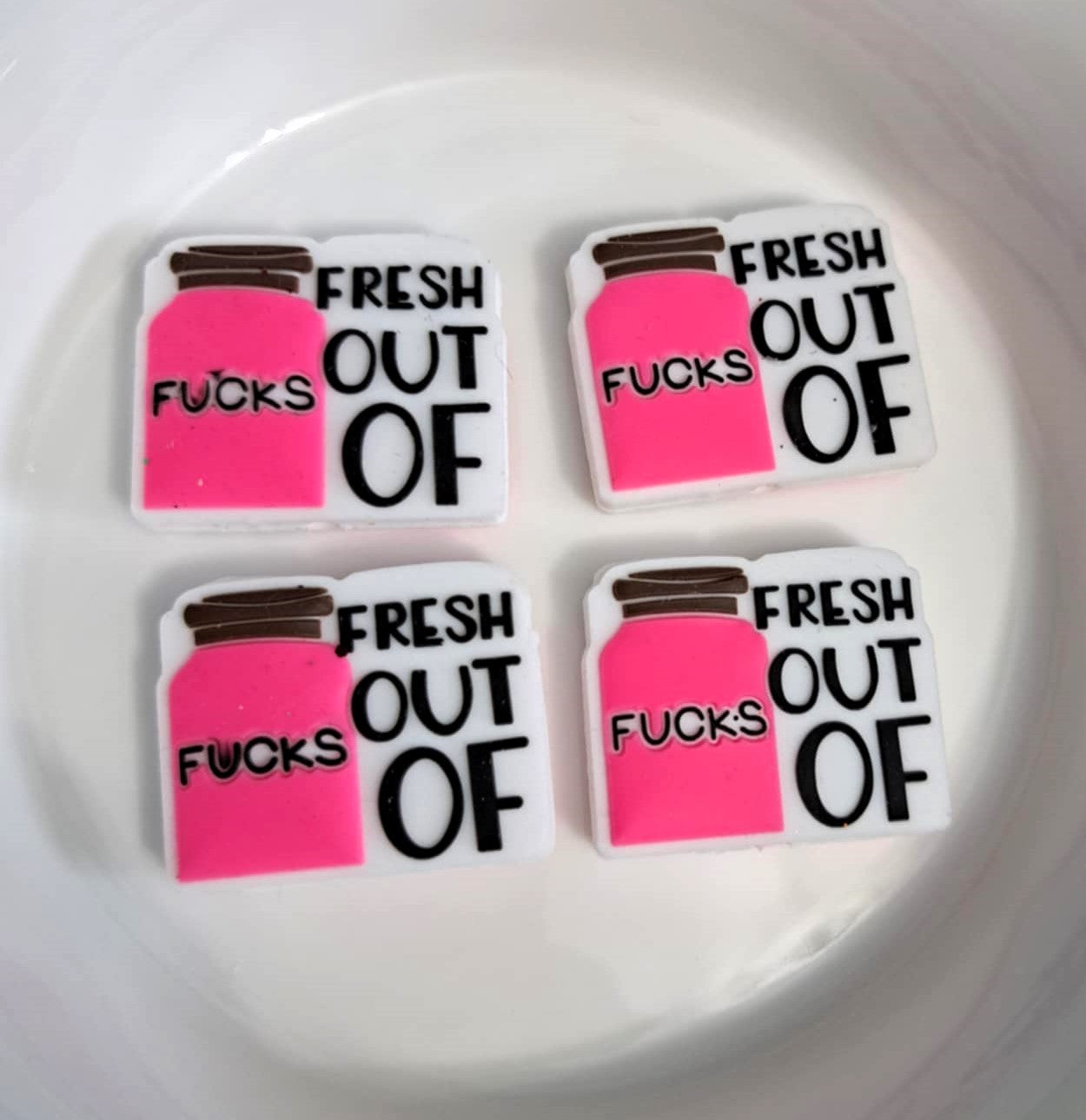 Fresh Out of F*cks (White with Pink Bottle) Silicone Focal Bead ...