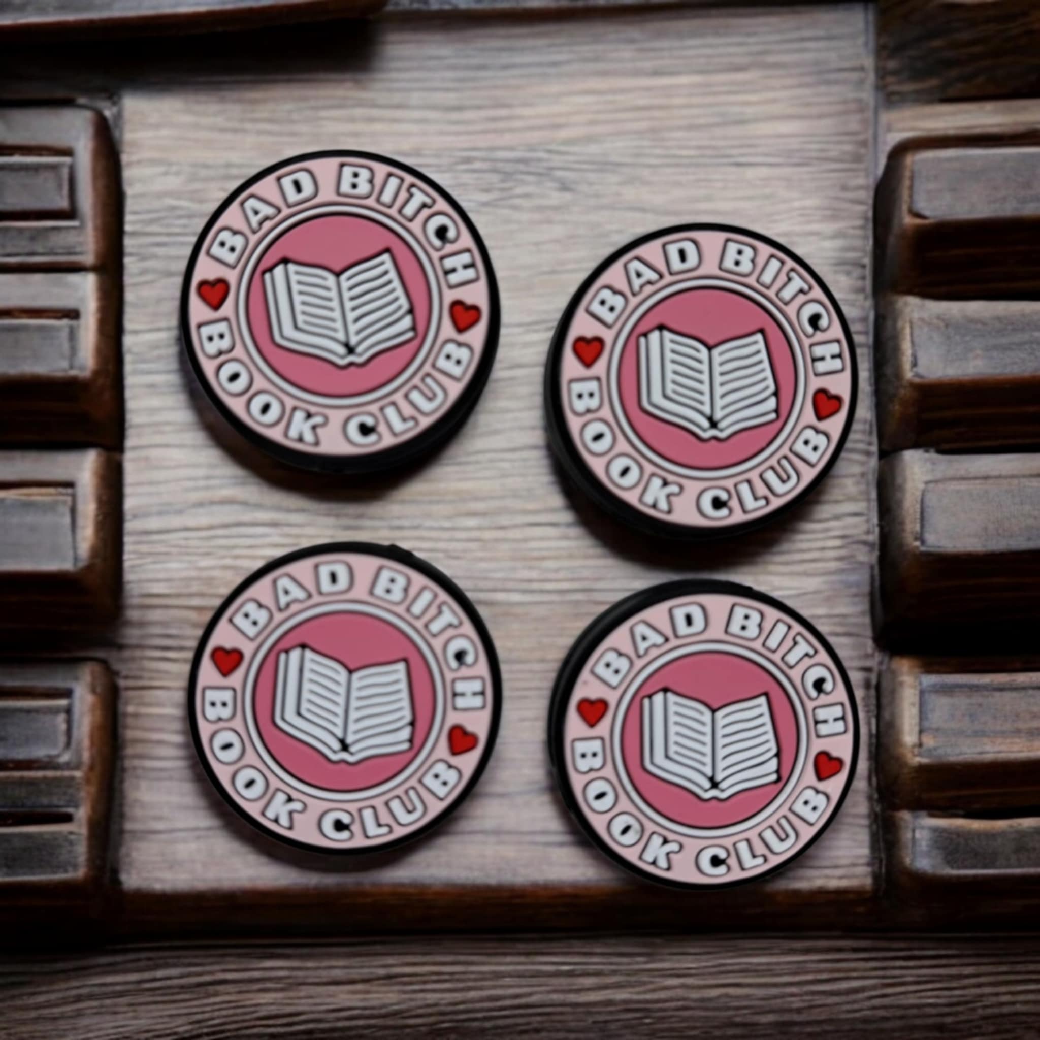 Bad Bitch Book Club With Book - Pink Round Silicone Focal Bead ...