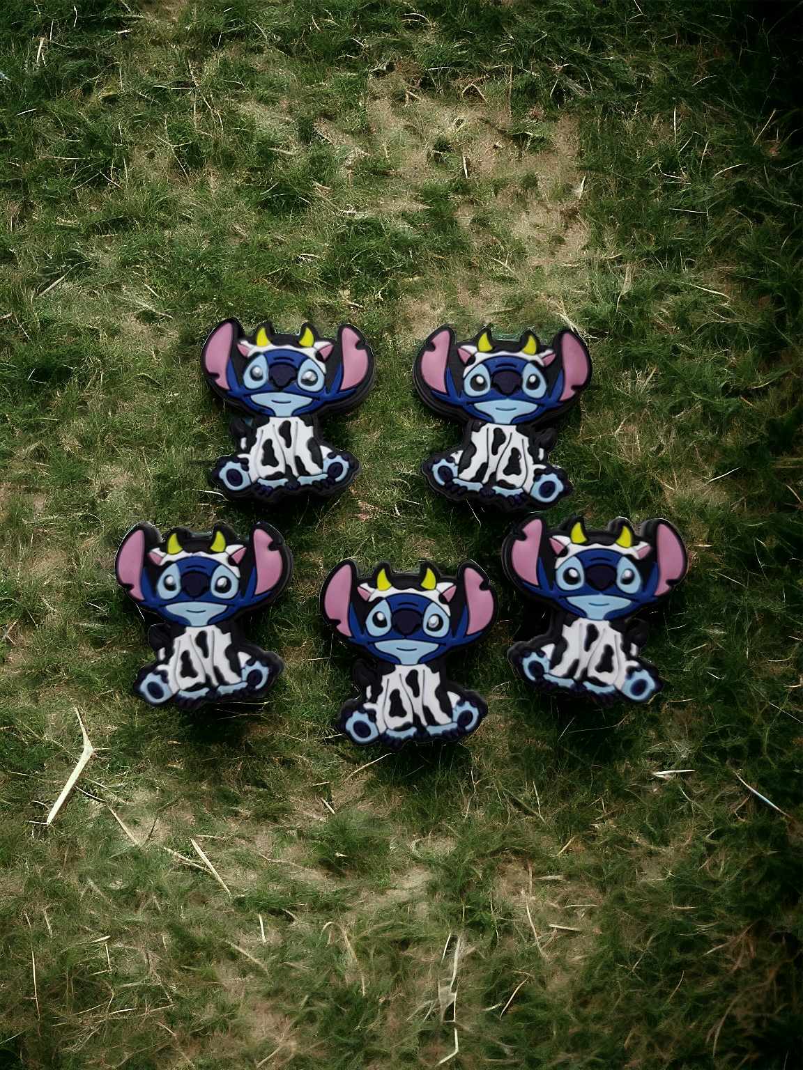 Stitch/Blue Alien in Cow Onesie Full Body Silicone Focal Bead - 0617 ...