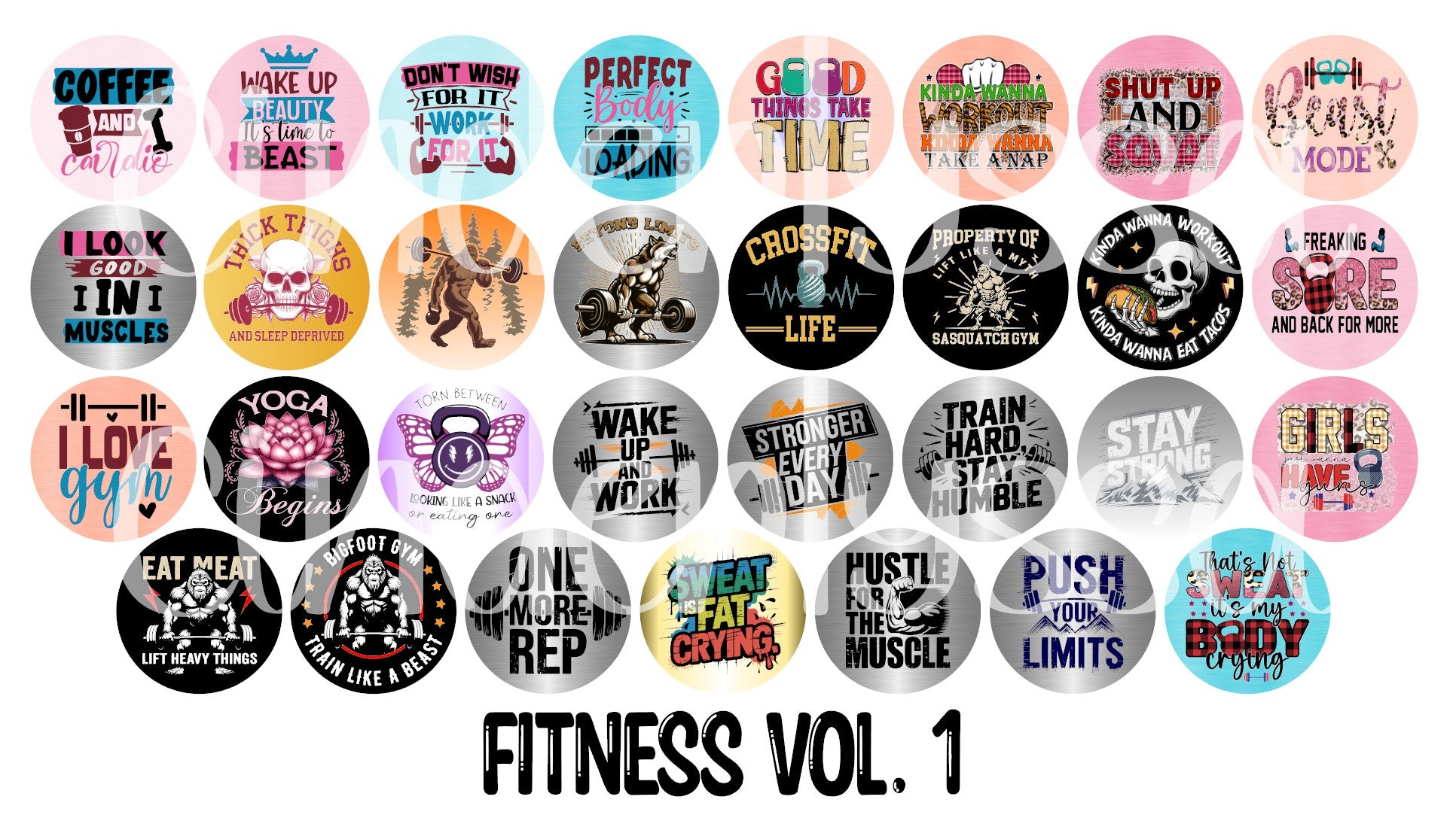 3 inch Round Fitness Vol. 1 Cardstock Only for freshies -NO MOLD: Card ...