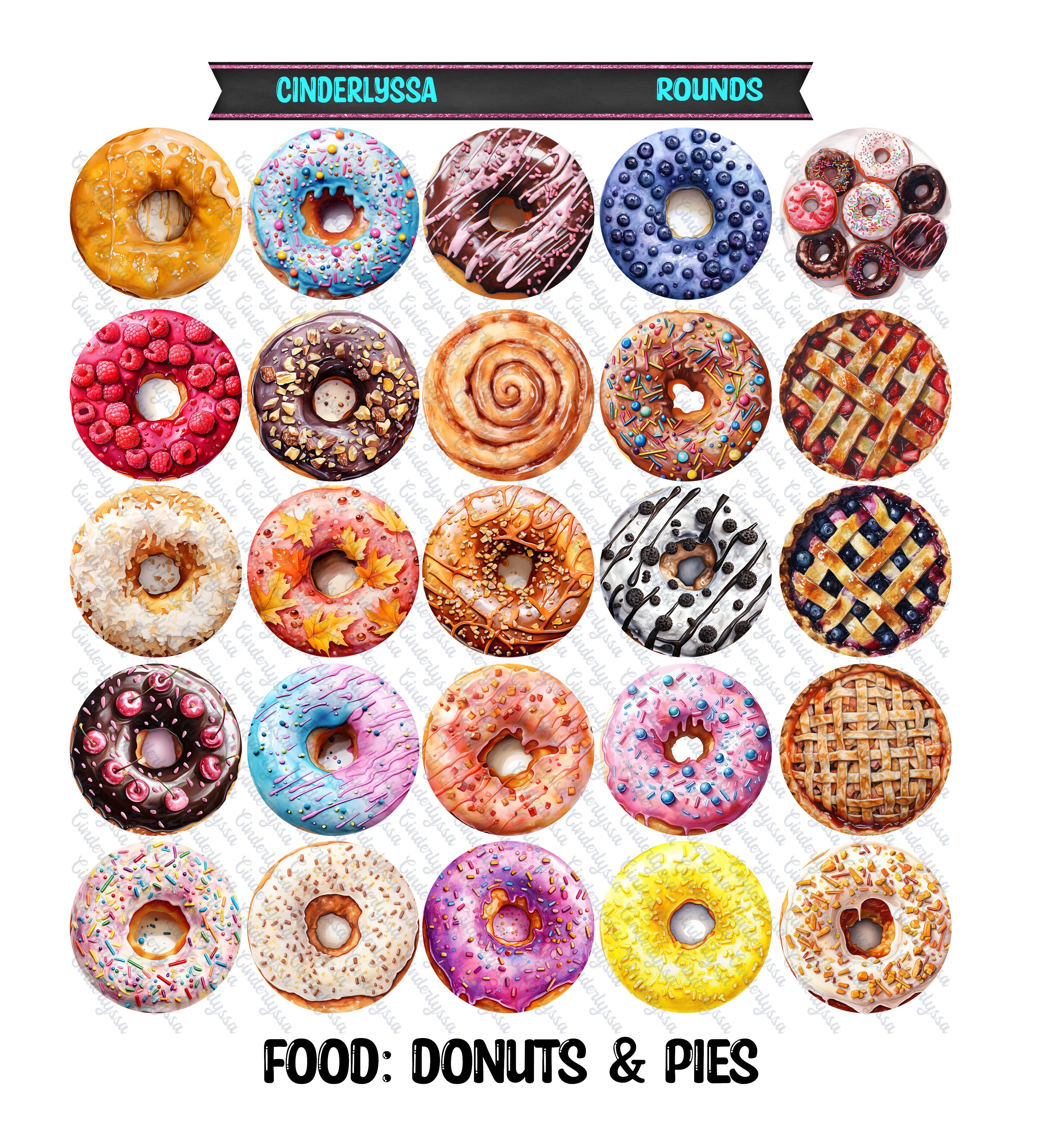 3 inch Round Food: Donuts & Pies Cardstock Only for freshies -NO MOLD ...