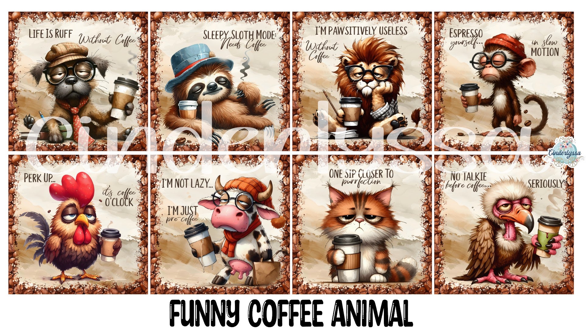 3 inch Square Funny Coffee Animal Cardstock Only for freshies - NO MOL ...