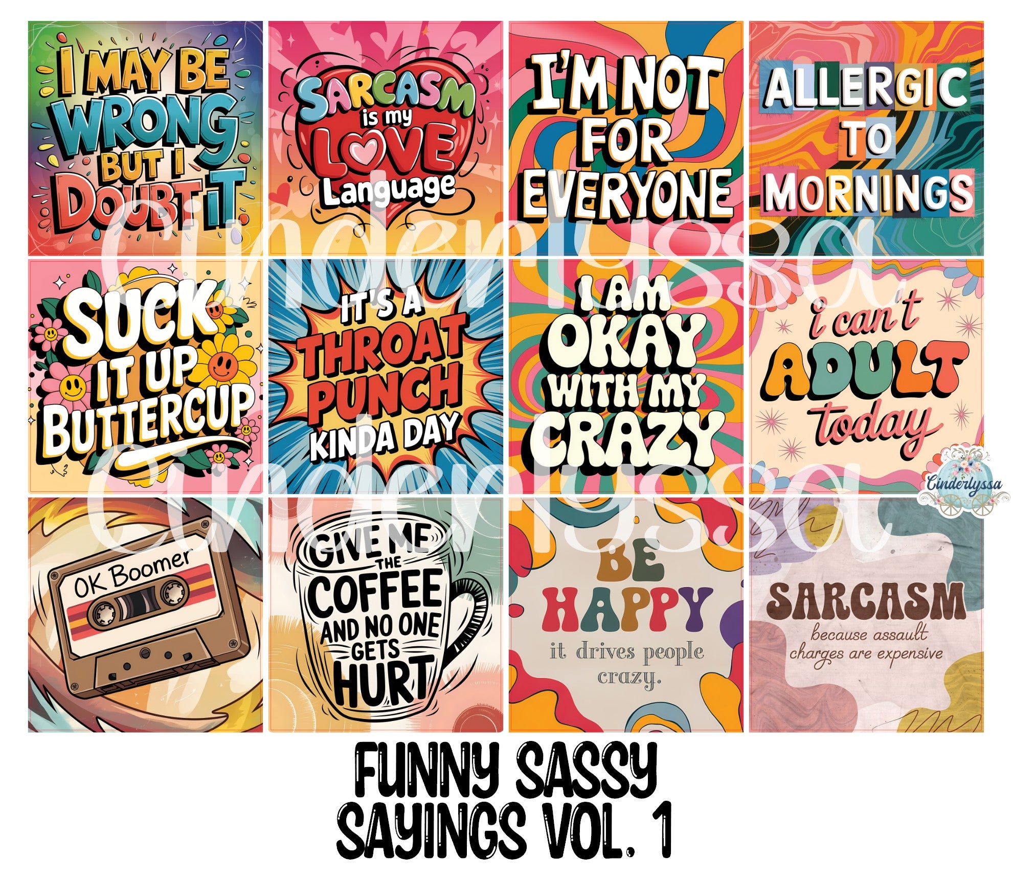 3 inch Square Funny Sassy Sayings Vol. 1 Cardstock Only for freshies ...