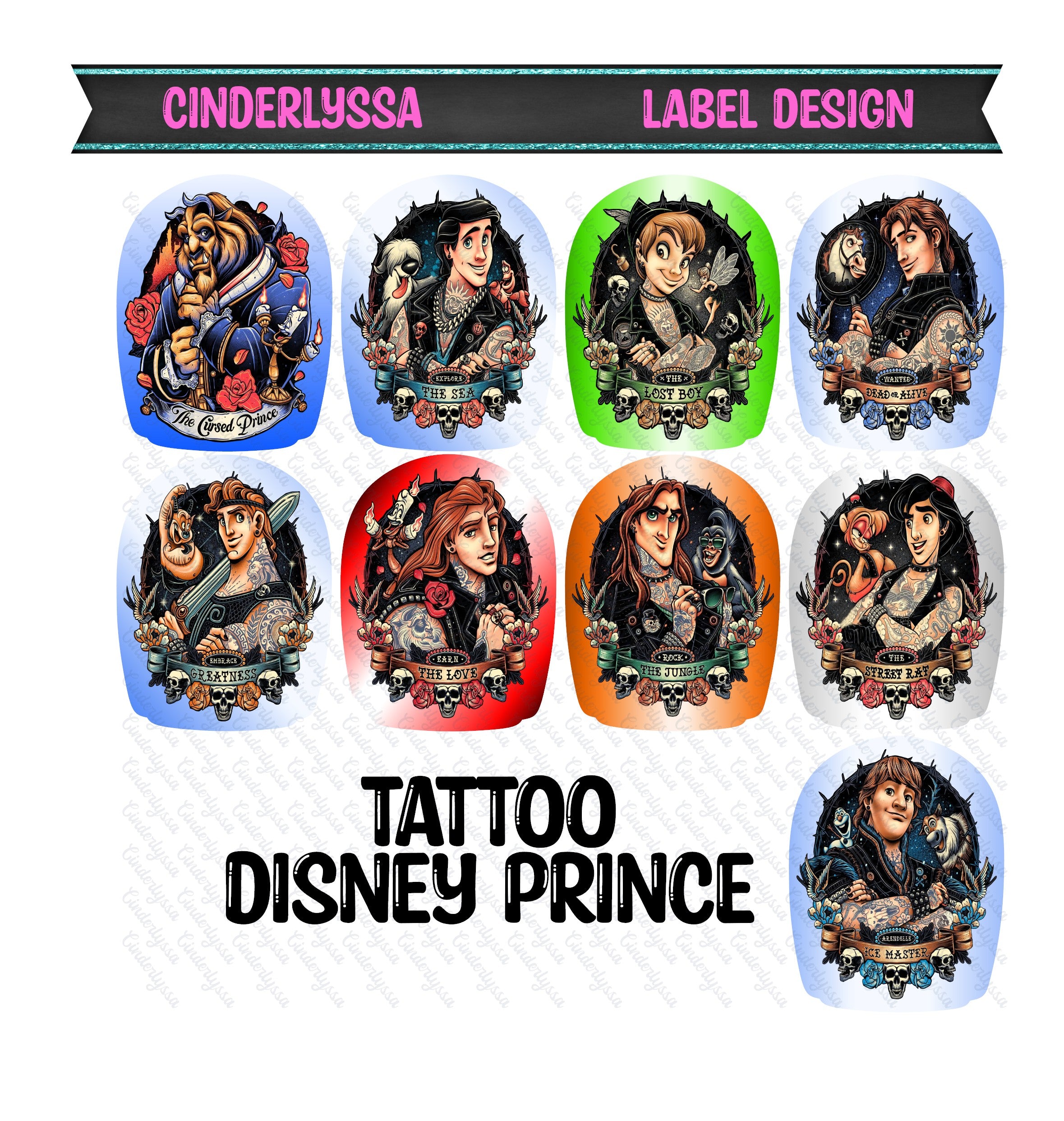Label Design: Tattoo Disney Prince Cardstock Silicone Mold, Aroma Bead ...