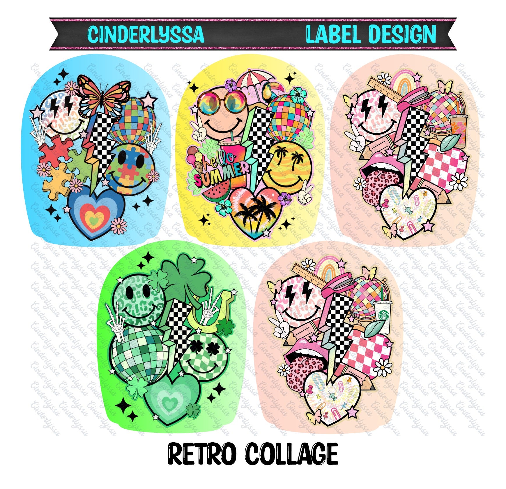 Label Design: Retro Collage Cardstock Silicone Mold, Aroma Bead Molds ...