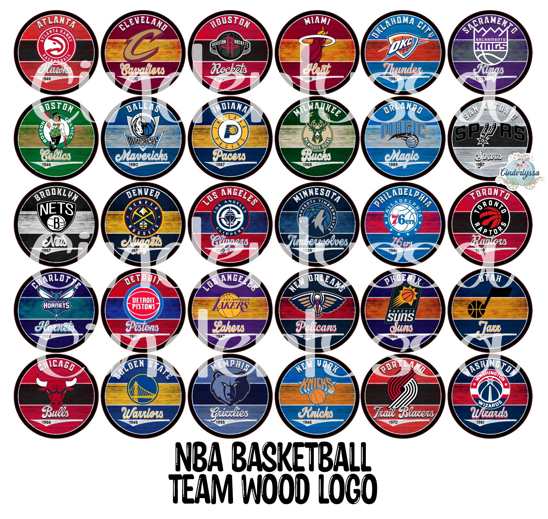 3 inch Round NBA Basketball Team Wood Logo Cardstock Only for freshies ...