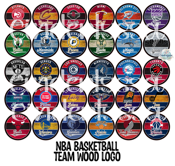 3 inch Round NBA Basketball Team Wood Logo Cardstock Only for freshies ...