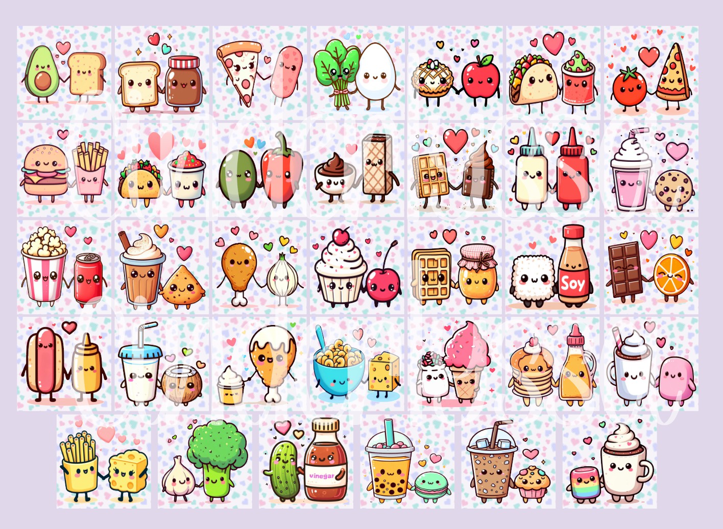 3 inch Square: Perfect Match Kawaii Food Cardstock/Picture With Bevele ...