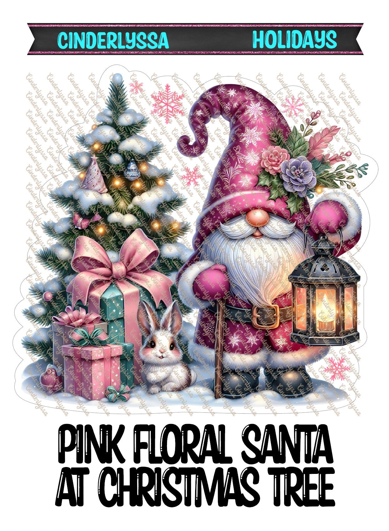 Pink Floral Santa At Christmas Tree Cardstock Silicone Mold, Aroma Bea ...