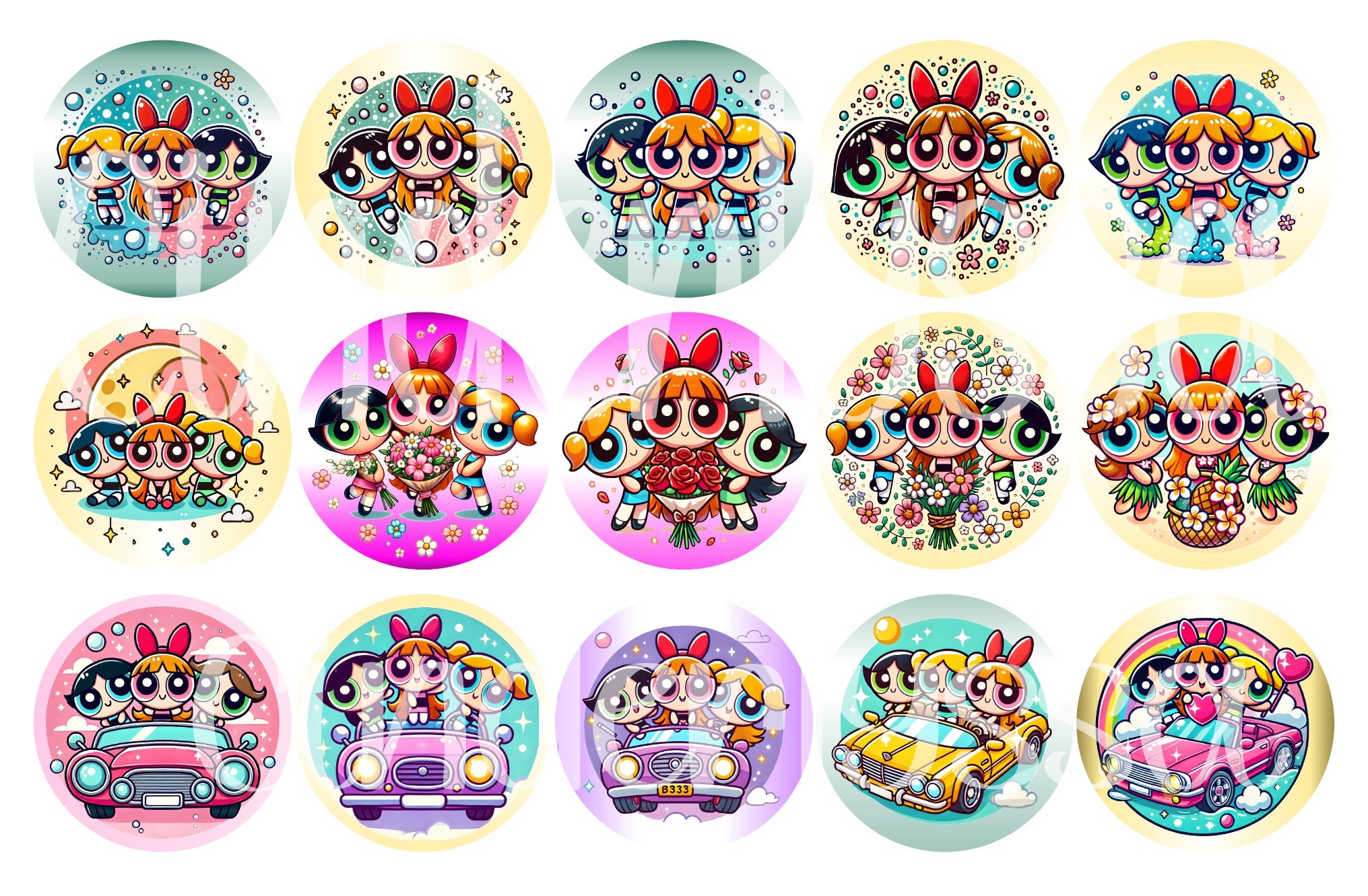 3.75 inch Round: Powerpuff Girls Mix for Cardstock Silicone Mold, for ...