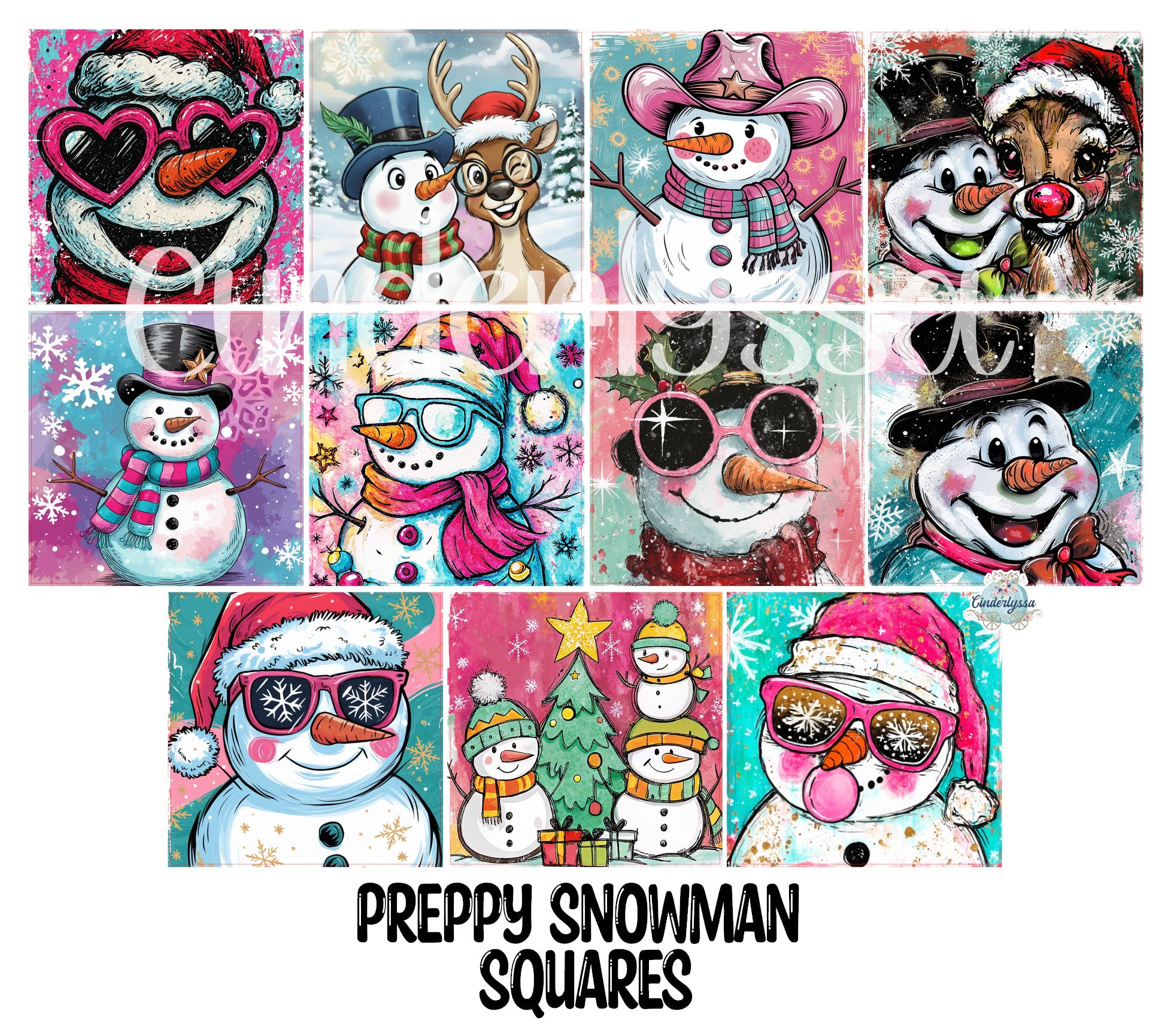 3 inch Square Preppy Snowman Cardstock Only for freshies - NO MOLD: Ca ...