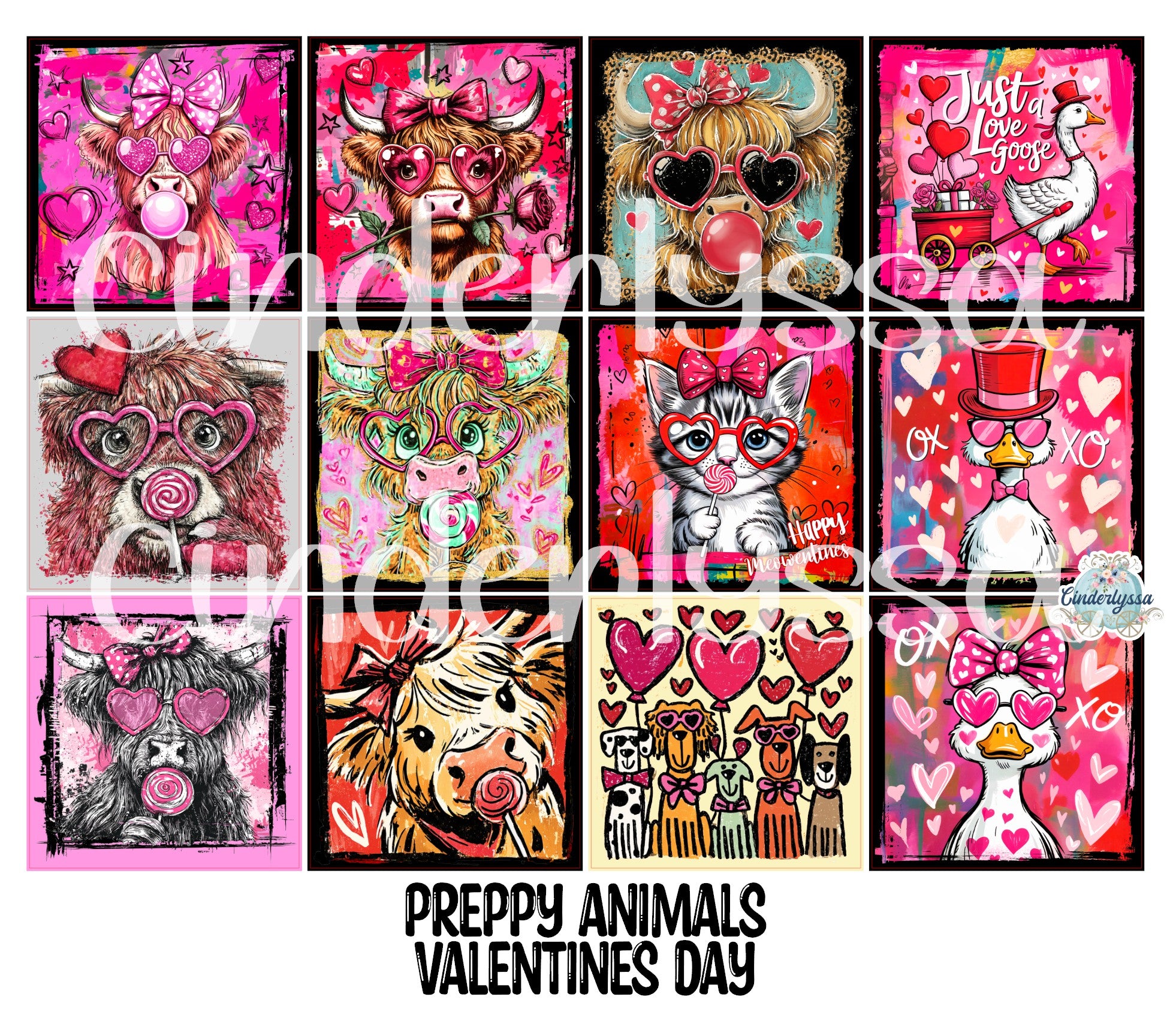 2 inch Square Preppy Animals Valentines Day Cardstock Only for freshie ...