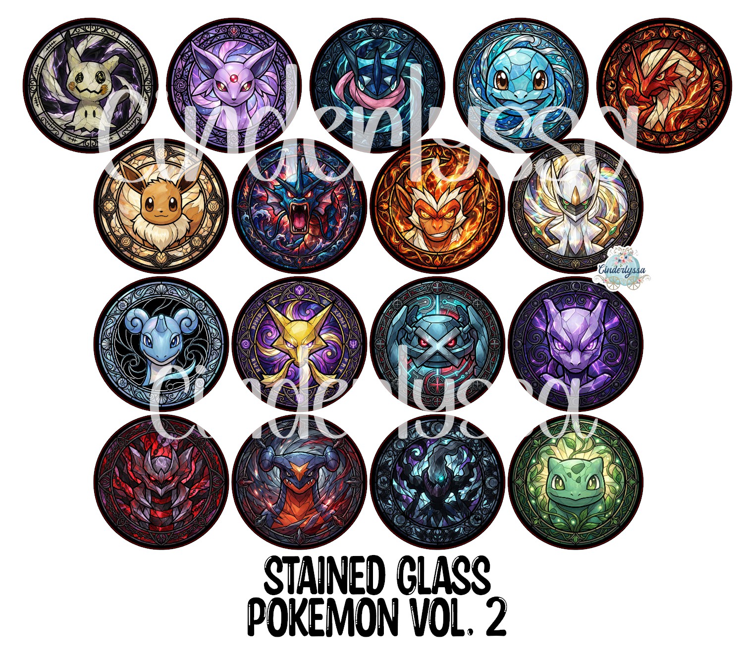 2 inch Round Stained Glass Pokemon Vol. 2 Cardstock Only for freshies ...