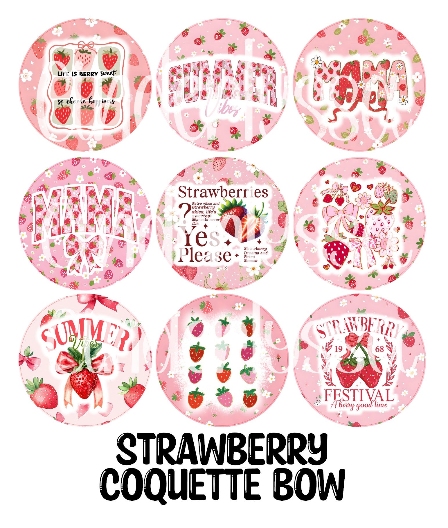 3 inch Round Strawberry Coquette Bow Cardstock Only for freshies: for ...