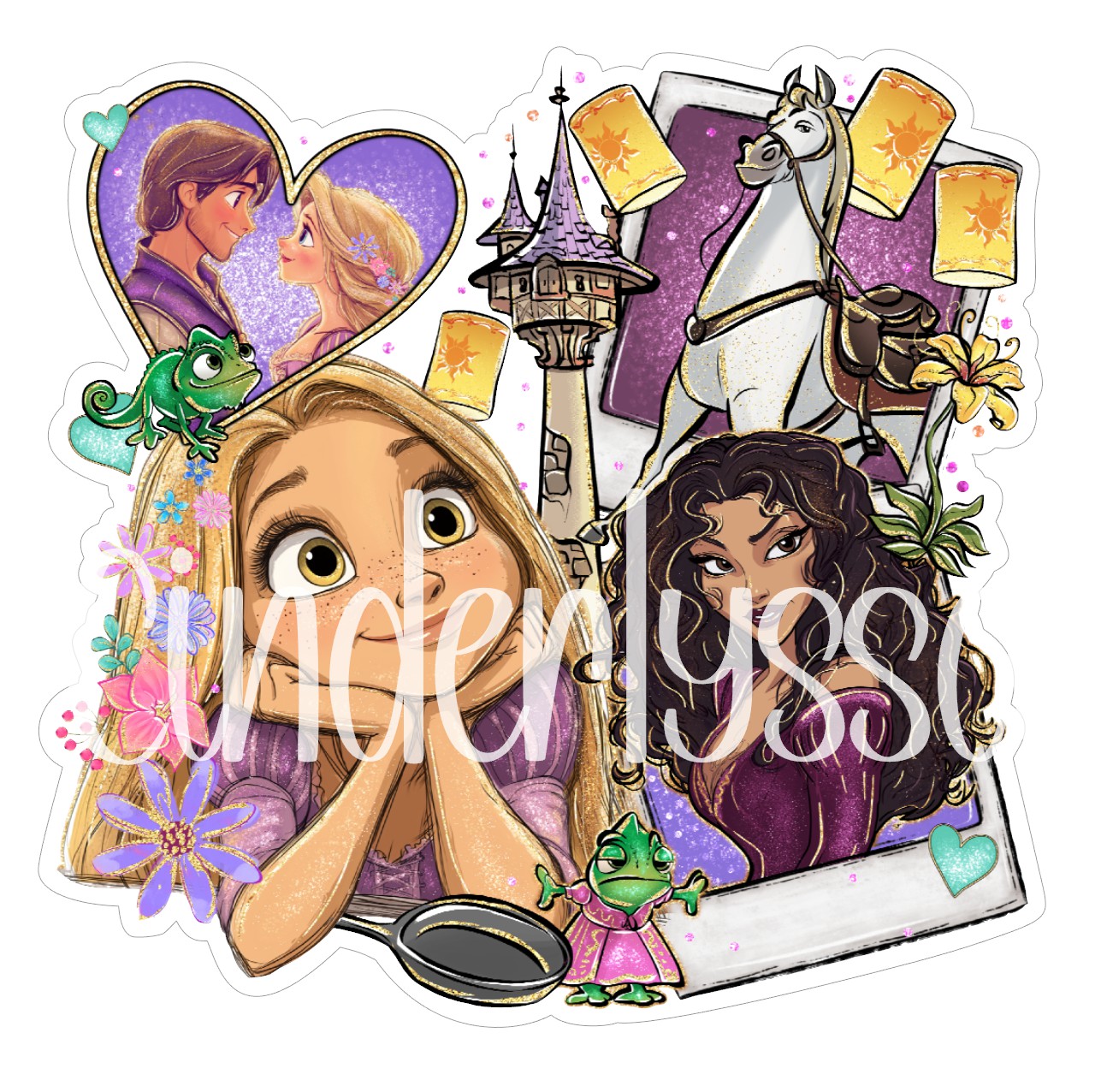 Tangled Collage: Golden Hair, Floating Lights, Flynn Rider Cardstock S ...