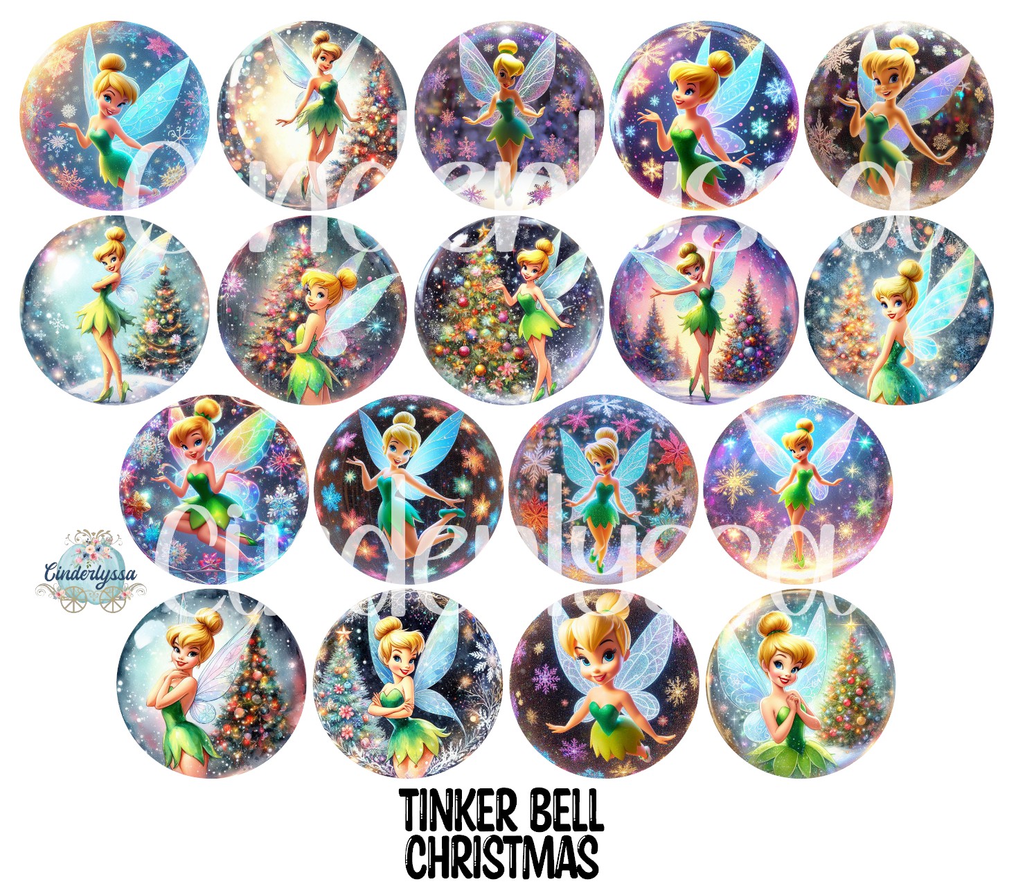 3.75 inch Round: Tinker Bell Christmas for Cardstock Silicone Mold, fo ...
