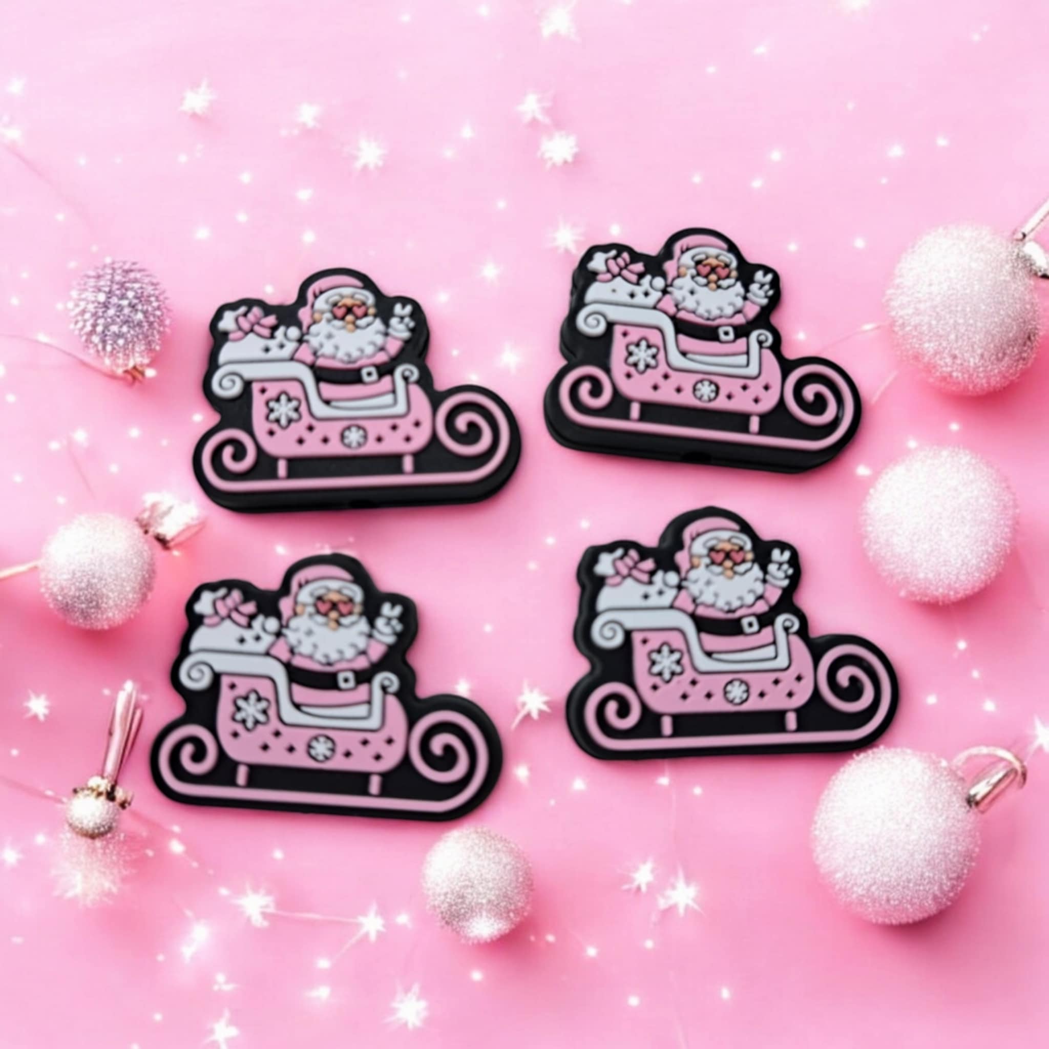 Santa in Pink Suit and Sleigh with Presents Silicone Focal Bead ...