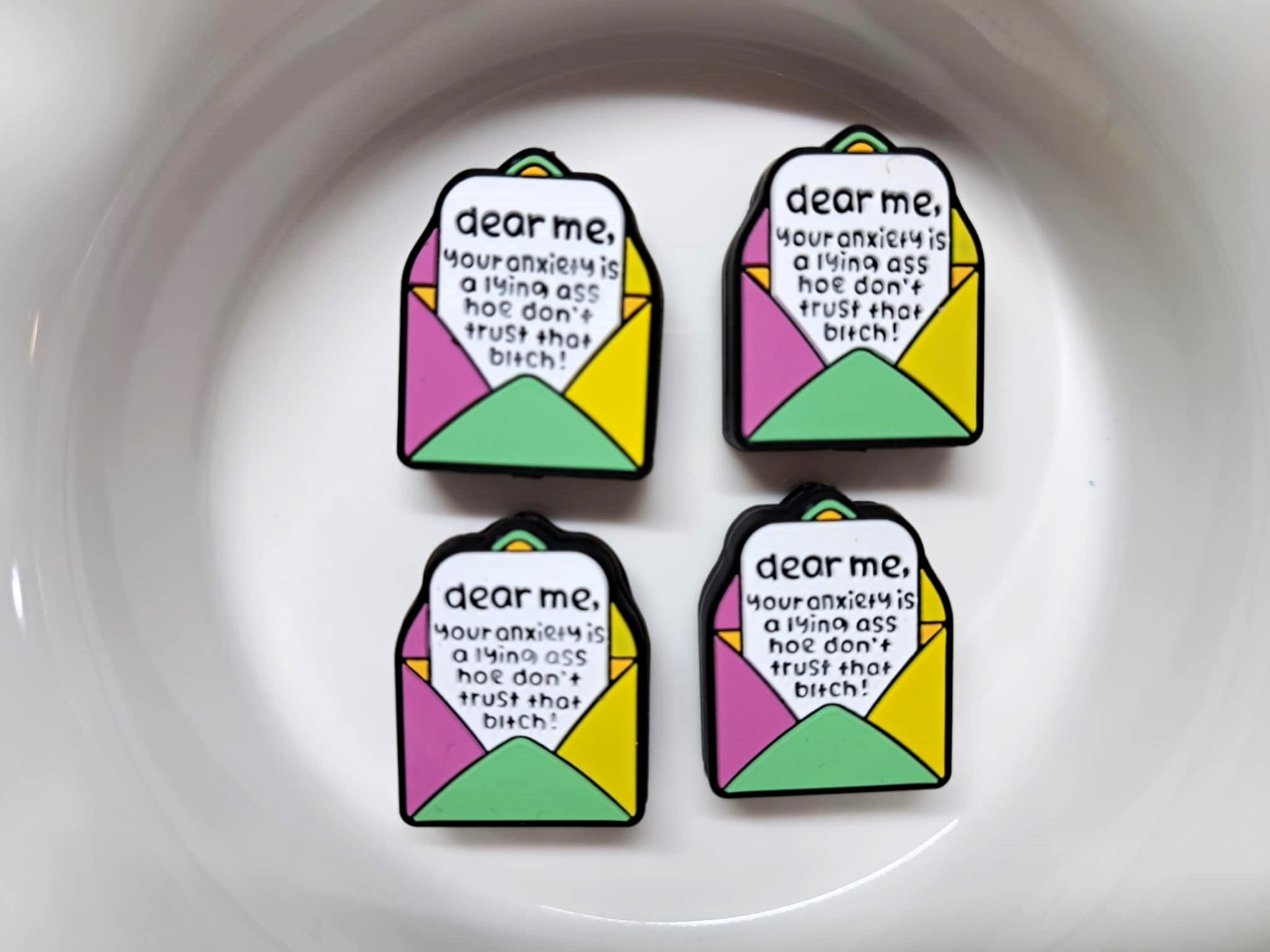 Dear Me: Colorful Envelope with Letter (Anxiety) Silicone Focal Bead ...