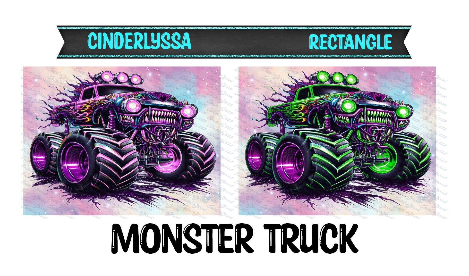 3x3.5 inch Rectangle: Monster Truck Theme Cardstock/Picture With Bevel ...