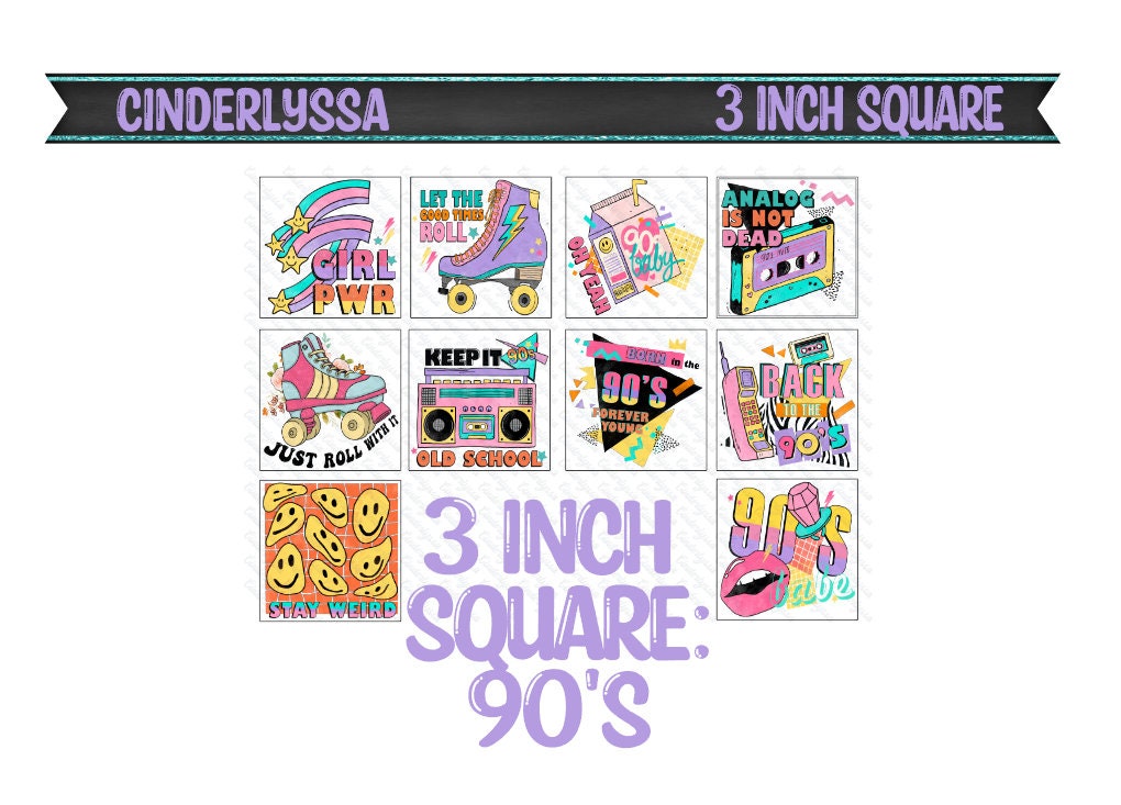3 inch Square: 90's Theme Cardstock/Picture With Beveled Edge Silicone ...