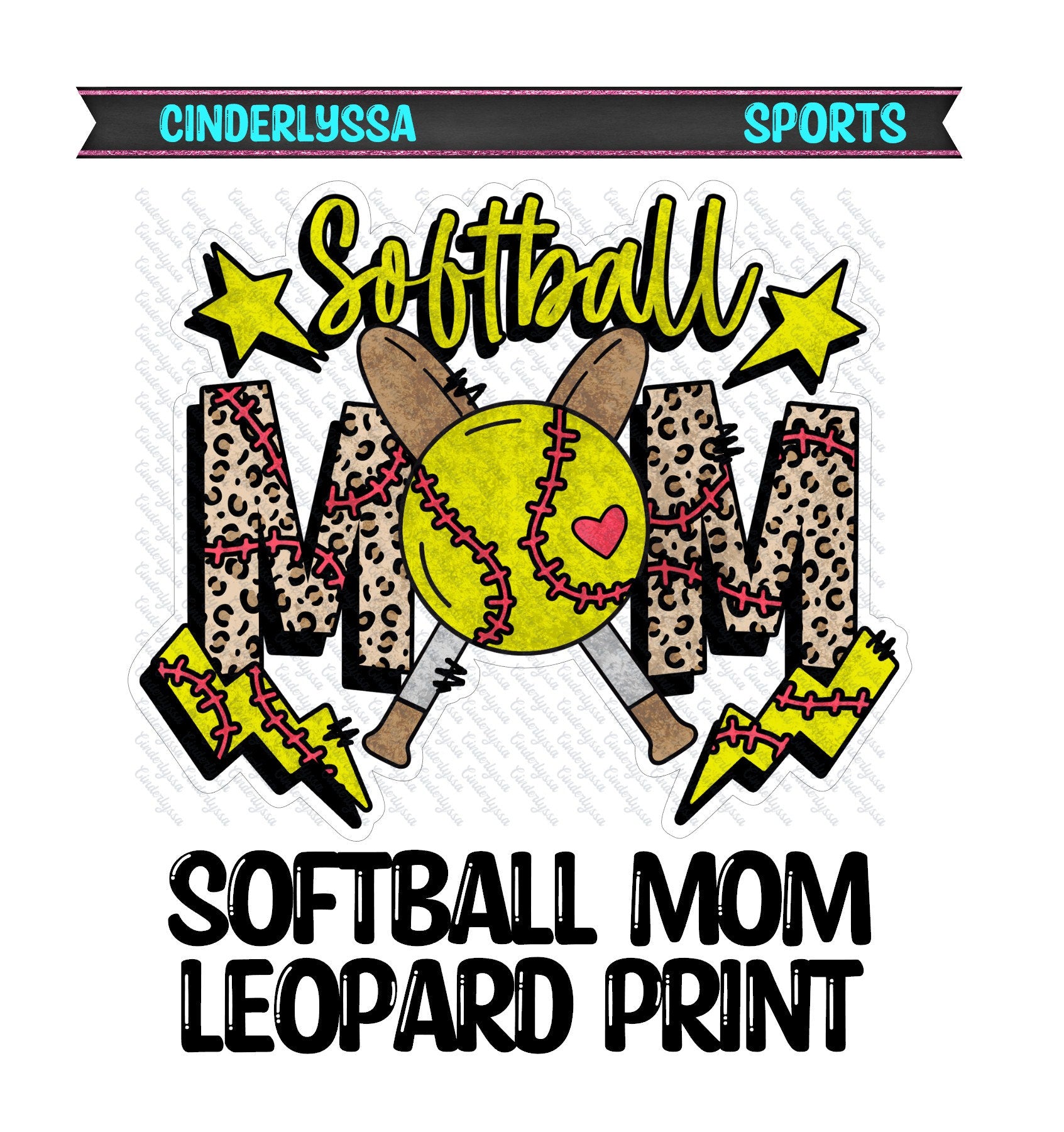Softball Mom Leopard Print with Bats/Lightning Bolts Cardstock Silicon ...
