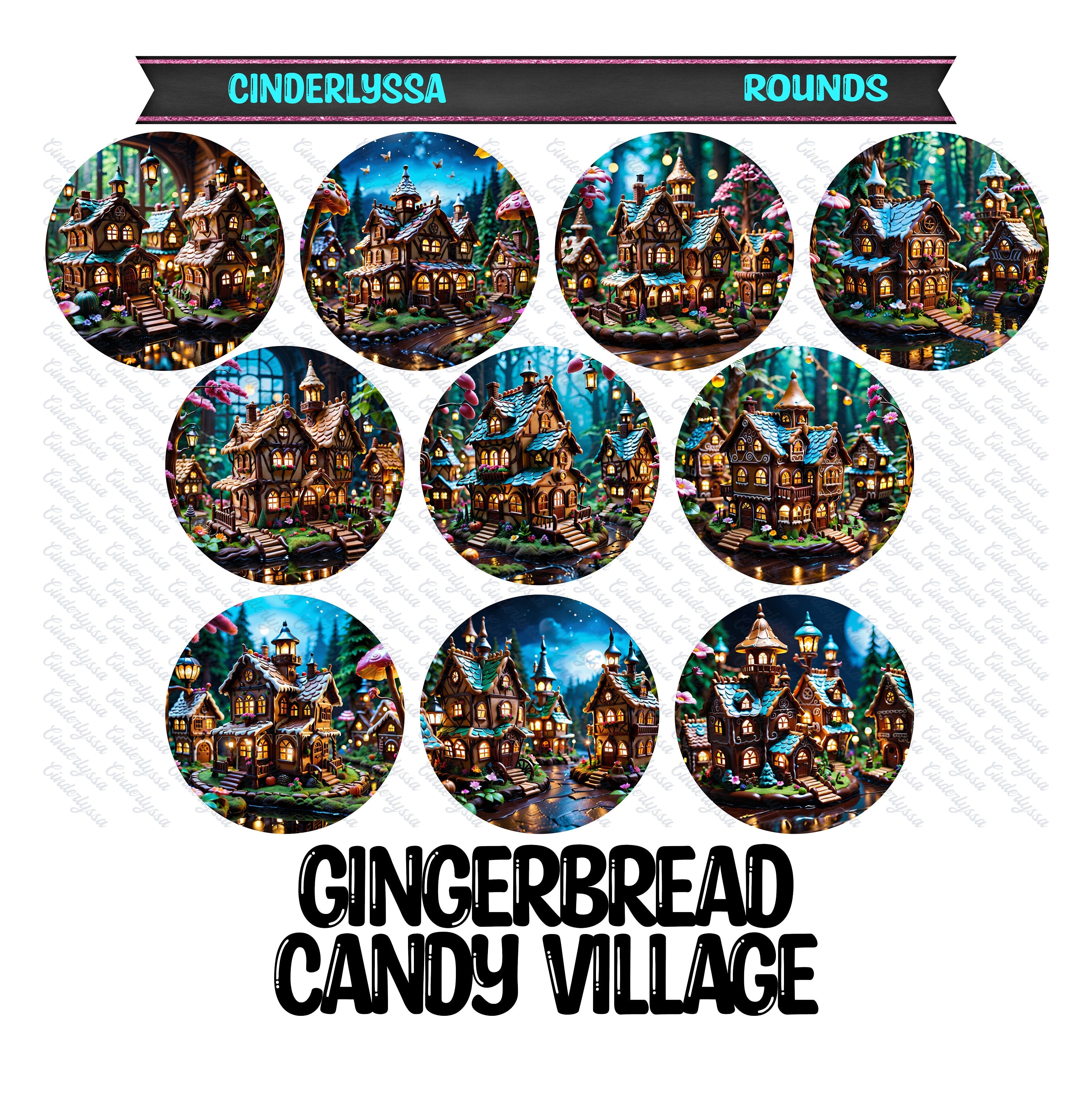 3.75 inch Round: Gingerbread Candy Village for Cardstock Silicone Mold ...
