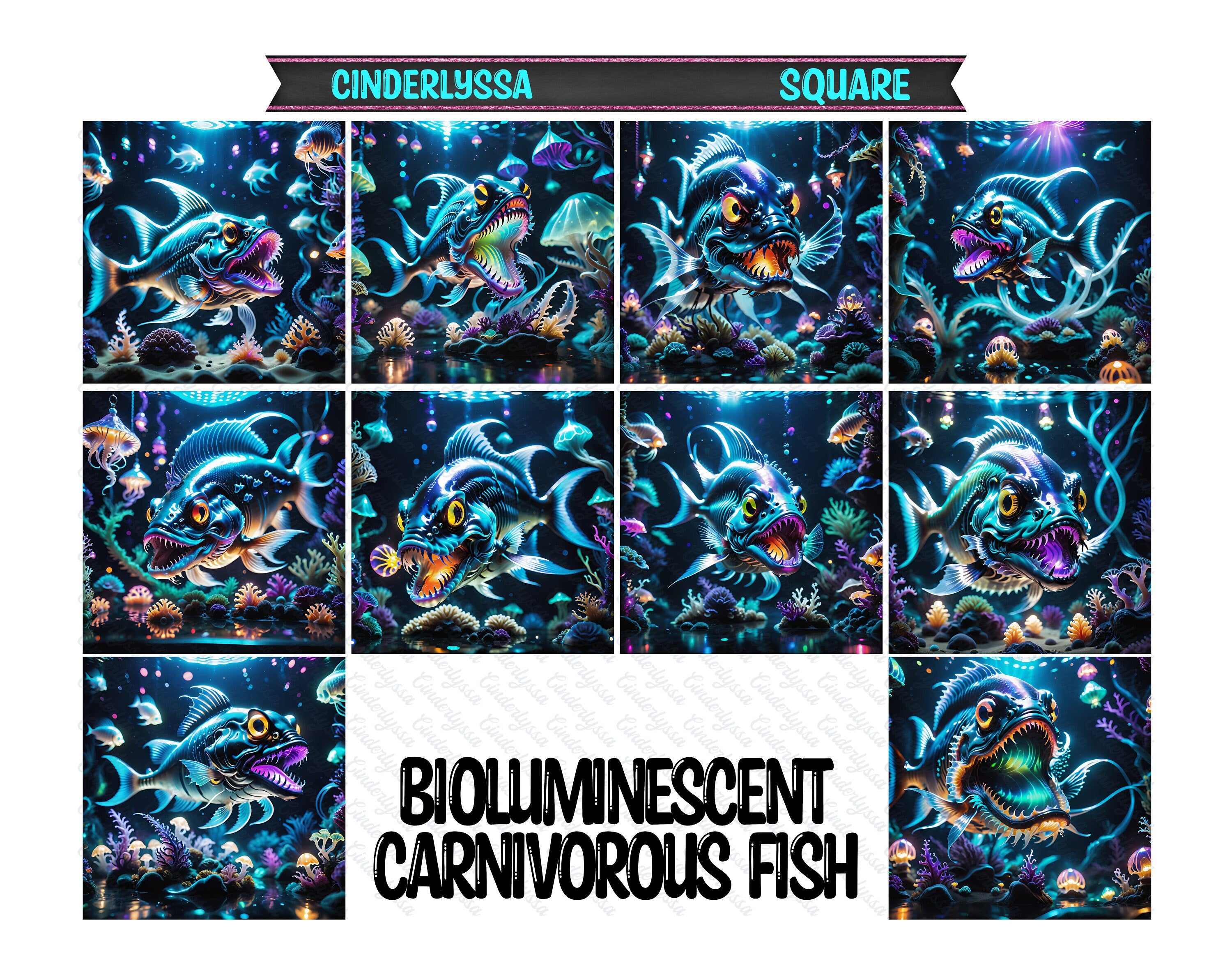 2 inch Square Bioluminescent Carnivorous Fish Cardstock Only for fresh ...