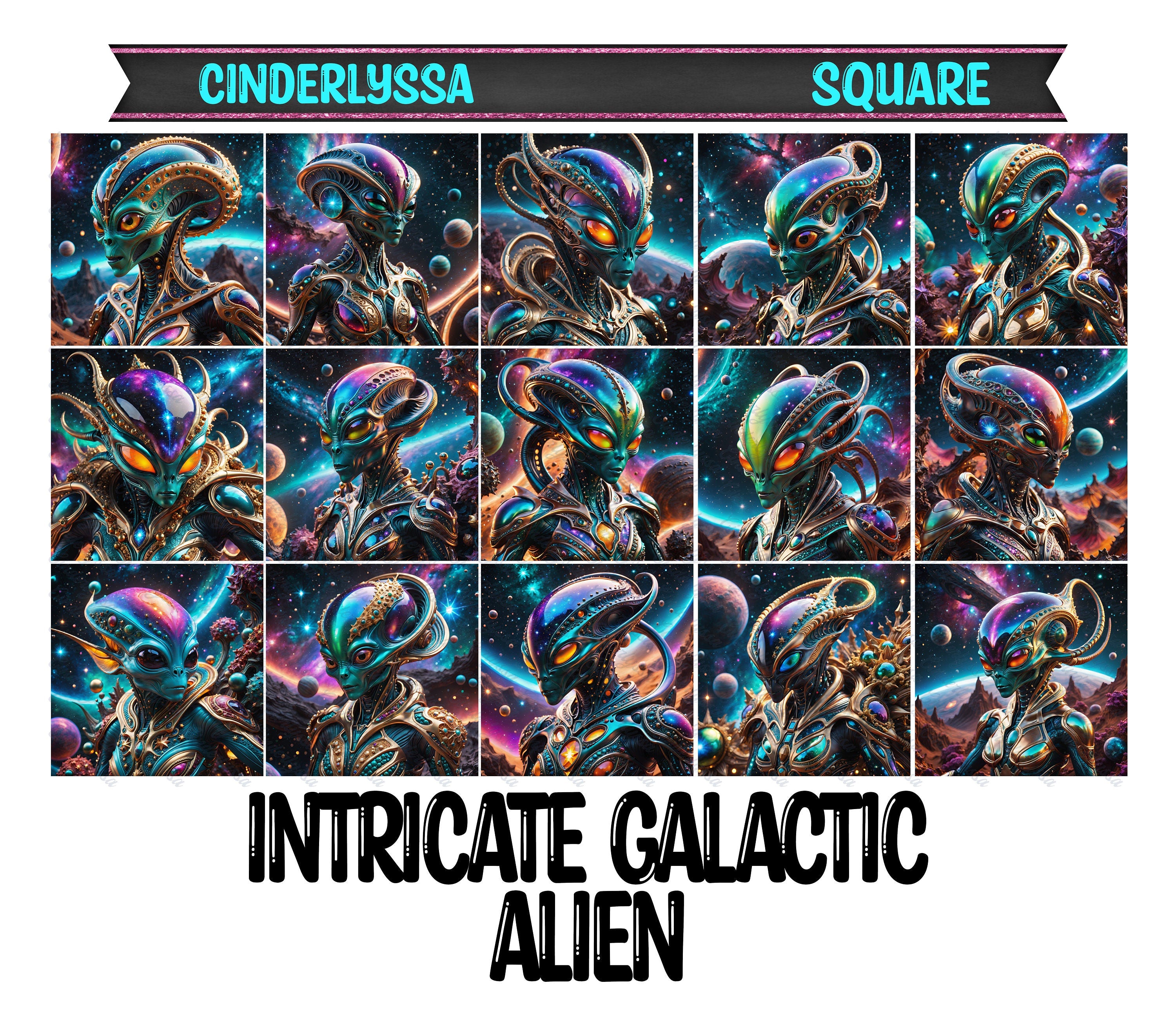 2.5 inch Square Intricate Galactic Alien Cardstock Only for freshies ...