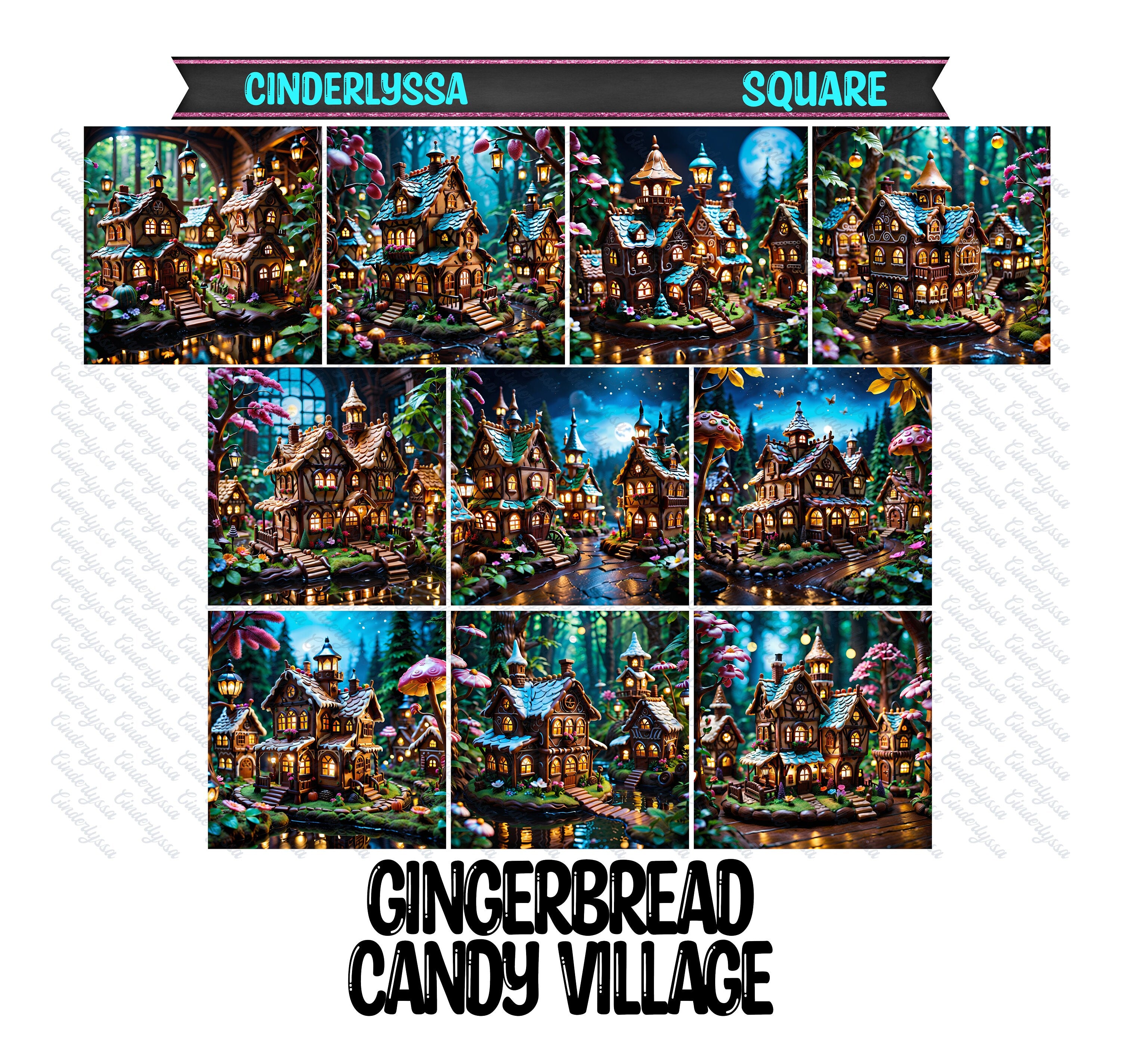 3 inch Square Gingerbread Candy Village Cardstock Only for freshies -N ...